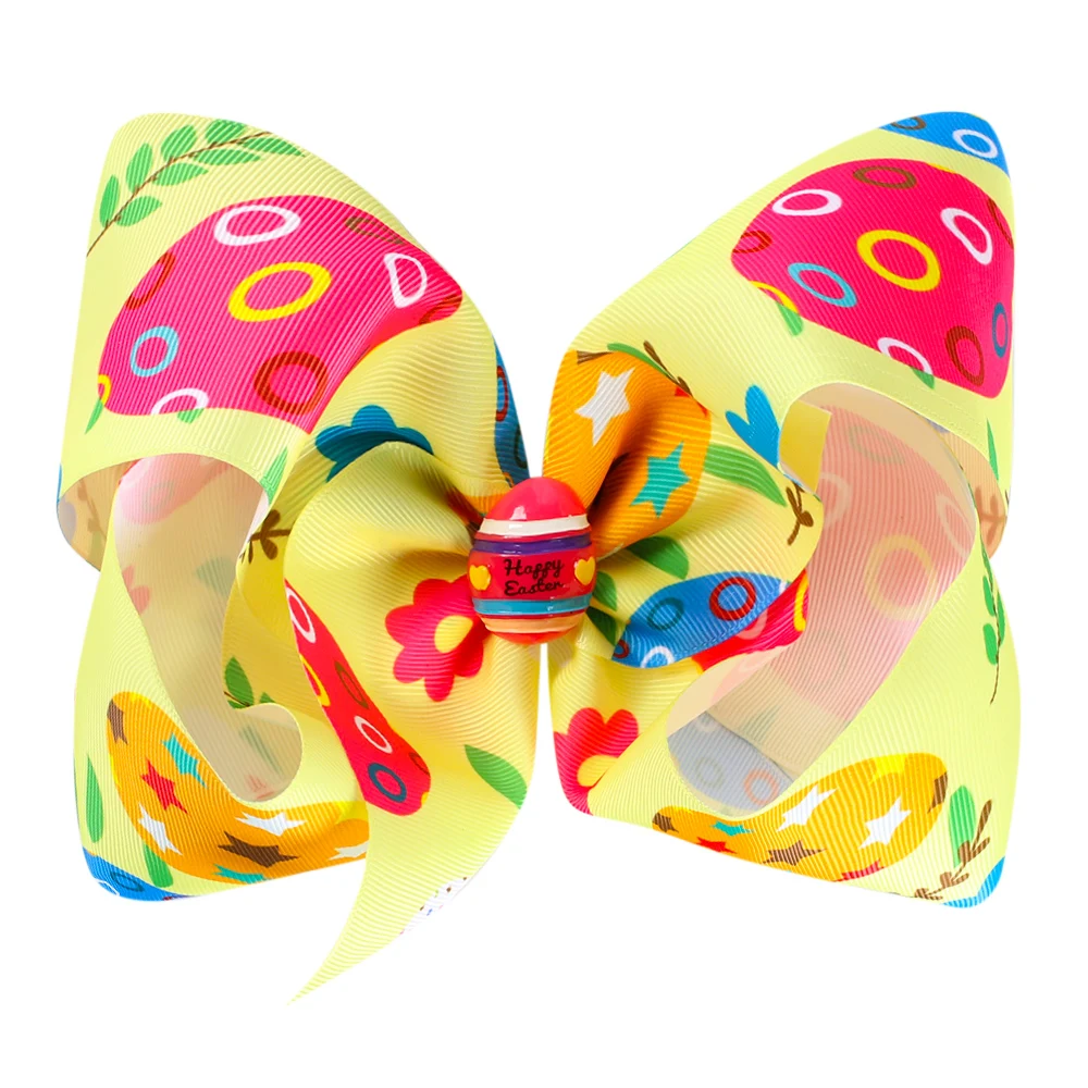 Ncmama Easter Day 6'' Hair Bows For Girls Bunny Egg Printed Ribbon ...