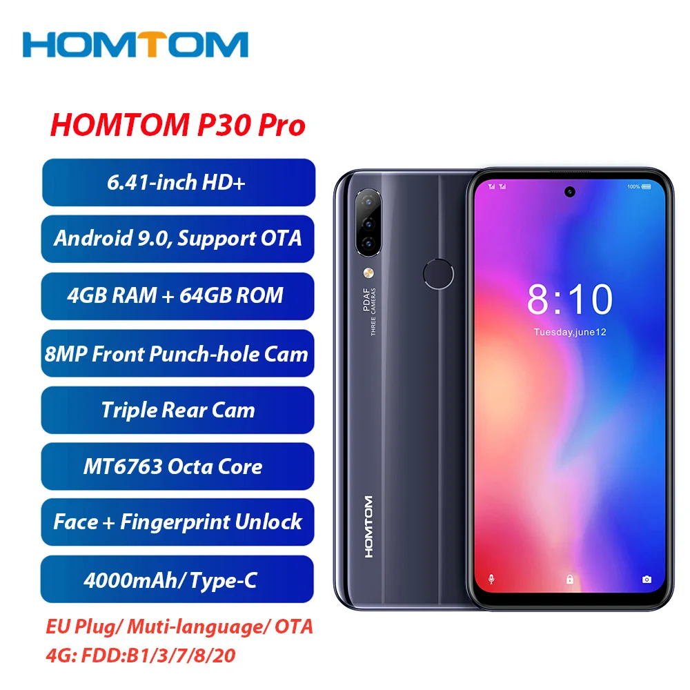 HOMTOM P30 Pro, глобальная версия, 4 ГБ, 64 ГБ, 4000 мАч, распознавание ...
