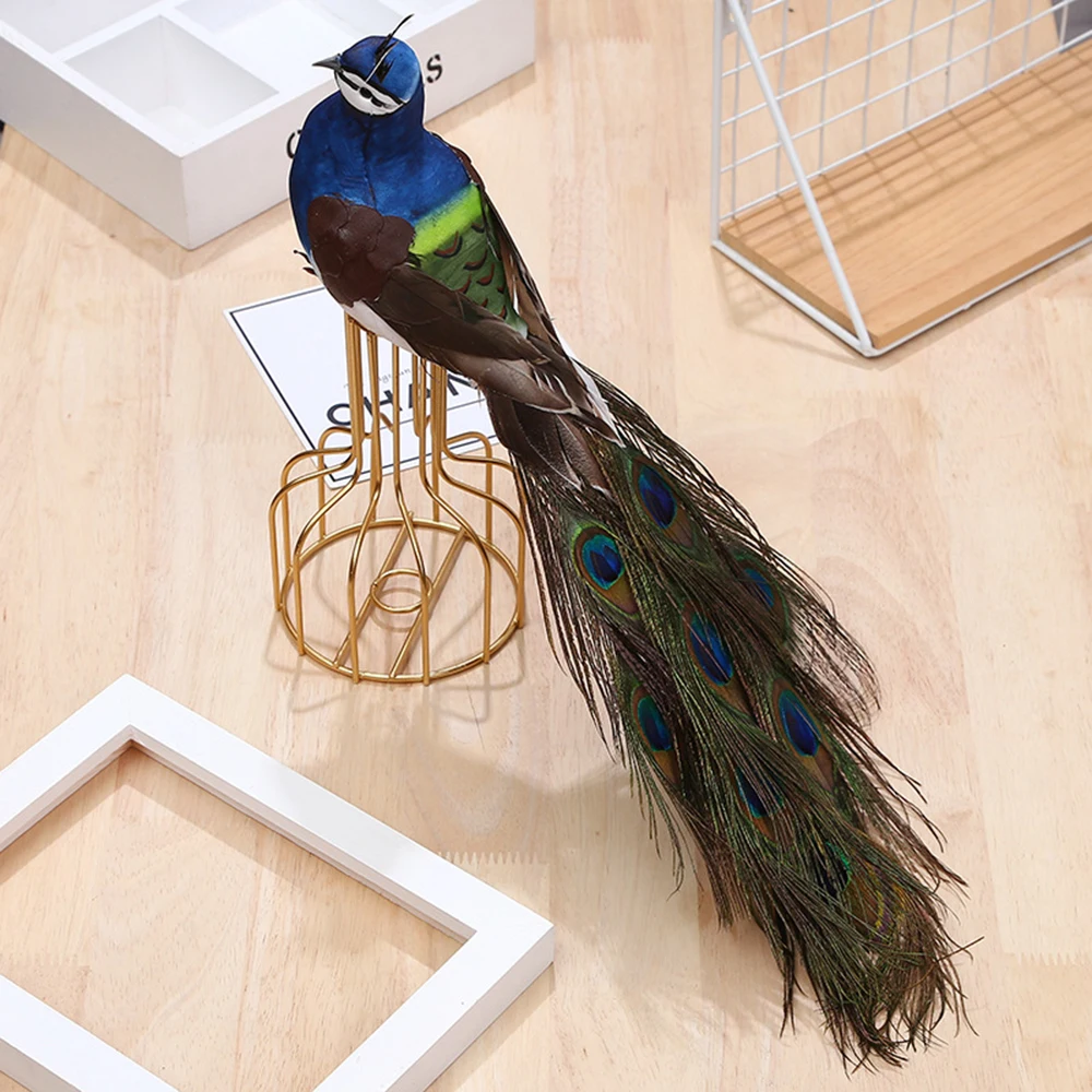 Handmade Artificial Peacock Bird Feathered Realistic Garden Home Decor ...