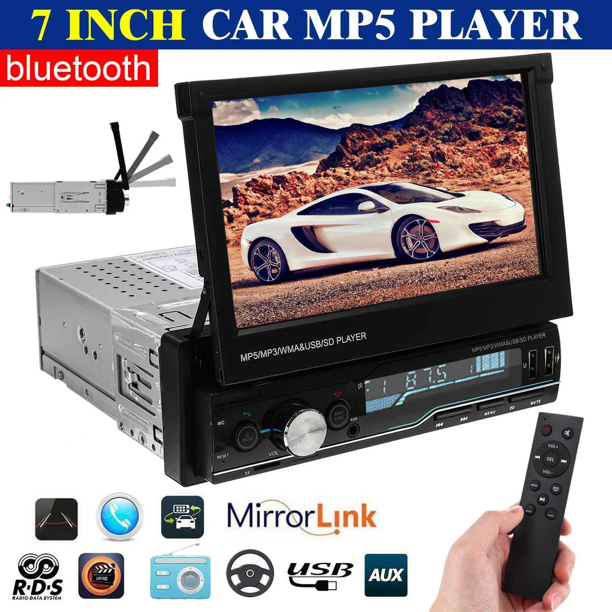7 1 din rádio do carro estéreo mp5 player multimídia jogador bluetooth fm tela de toque retrátil ...