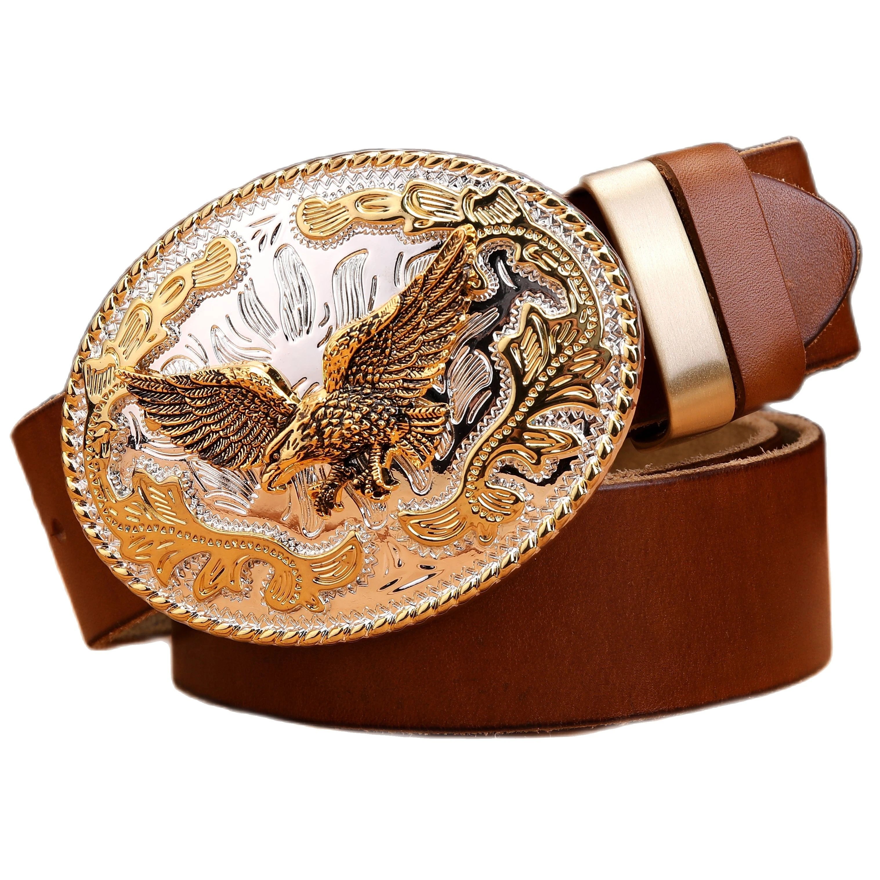 Gold Eagle Big Buckle Full Grain Real Leather 100% Genuine Leather Hawk ...