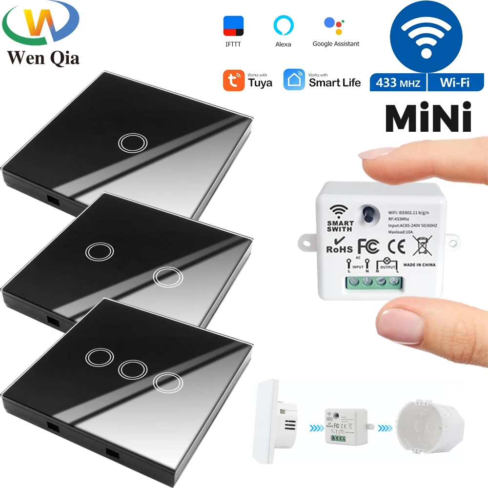 Mini WIFI Smart Home Control Switch Wireless 433MHz Touch Button Wall ...