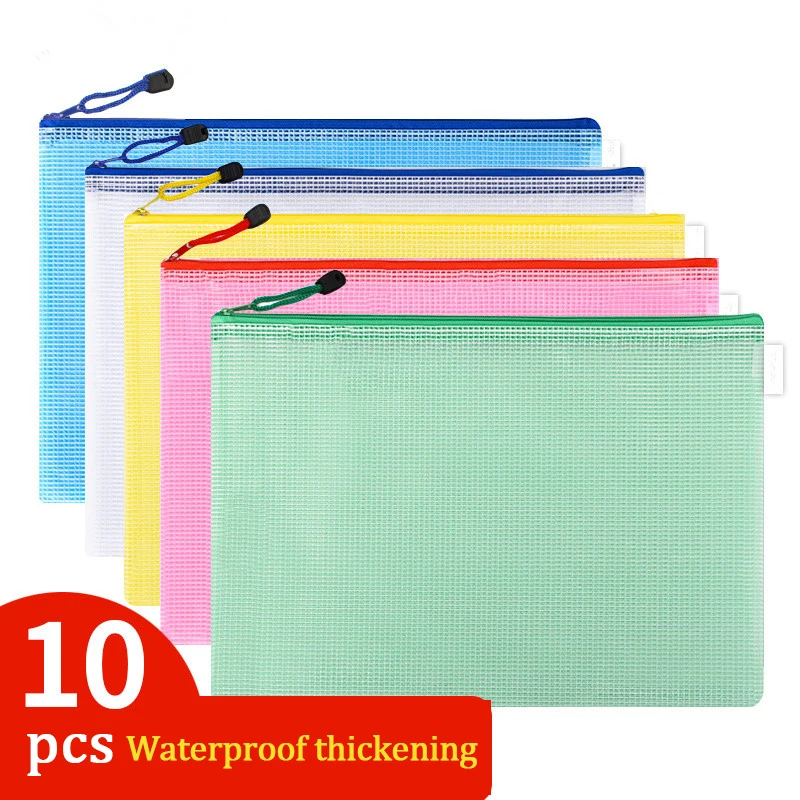 10pcs Mesh Zipper Pouch Document Bag Waterproof Zip File Folders A4 A5 ...