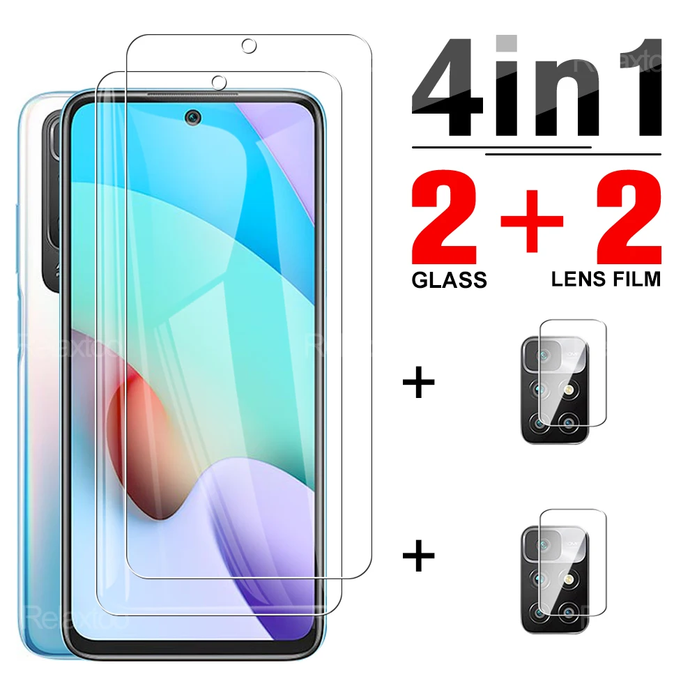Xiaomi Redmi 10 용 4IN1 6.5 "화면 보호기 렌즈 21061119AG 용 Redmi10 풀 커버 강화 유리 ...