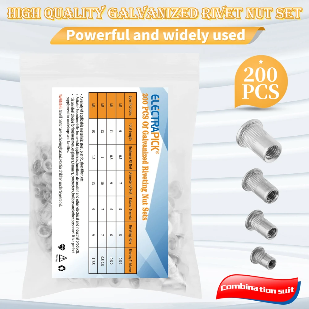 200pcs Rivet Nuts Aluminum Rivetnuts Blind Set Nutserts Threaded Insert ...