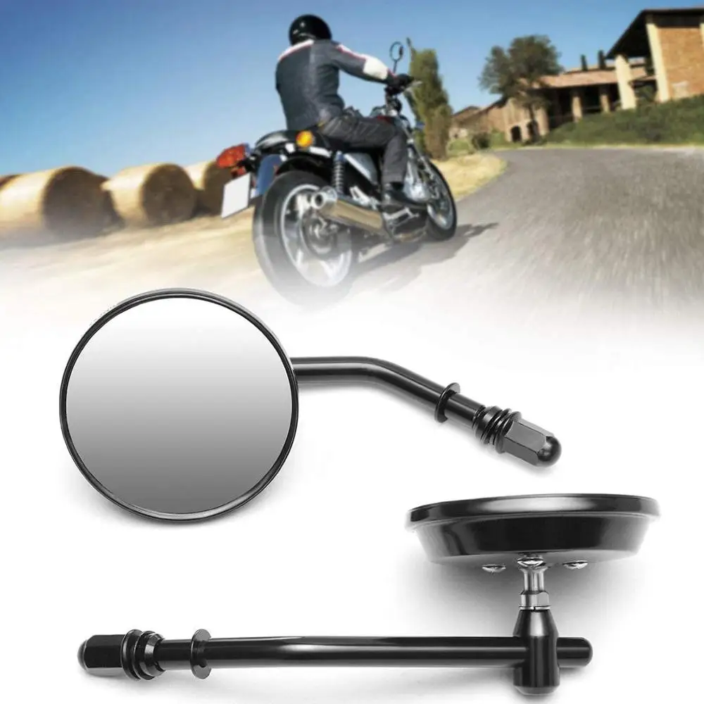 Evomosa-8mm-Motorcycle-Mirrors-Short-Stem-3-Round-Black-Rearview-Mirror ...