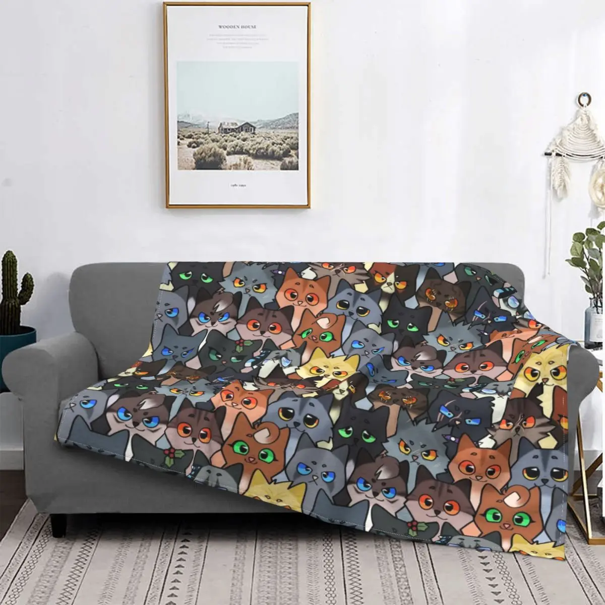 Warrior Kits Cat Blankets Flannel Winter Cute Multi-function Super Soft Throw Blankets for Sofa ...