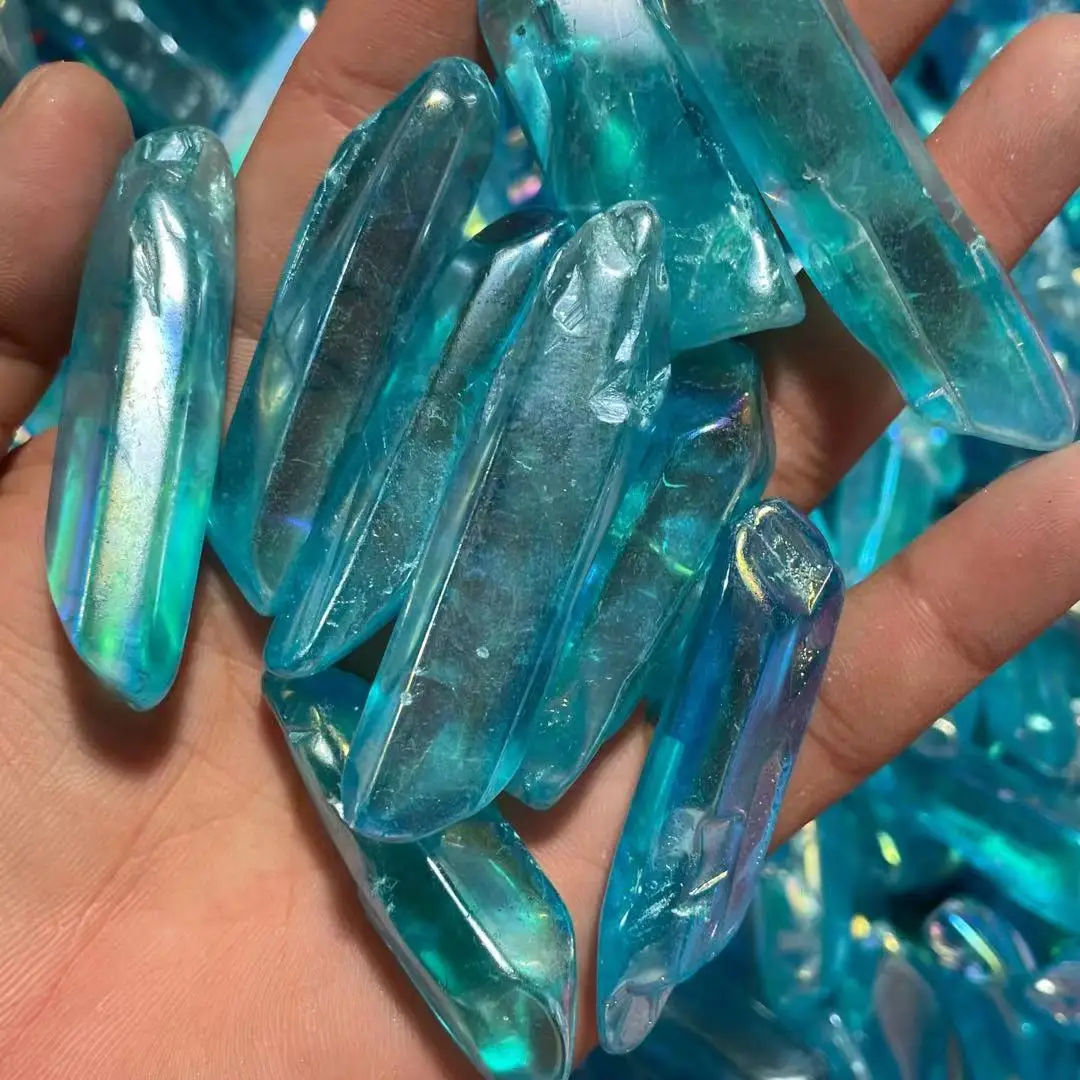 Natural-rock-quartz-dot-light-green-electroplated-color-crystal-dot ...