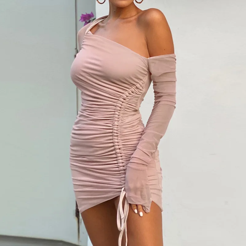 Anjamanor Sexy Pink Sheer Mesh Mini Dress Women Club Wear Fashion 2022