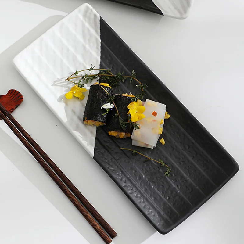 Plats et assiettes,Assiette rectangulaire nordique longue en céramique ...