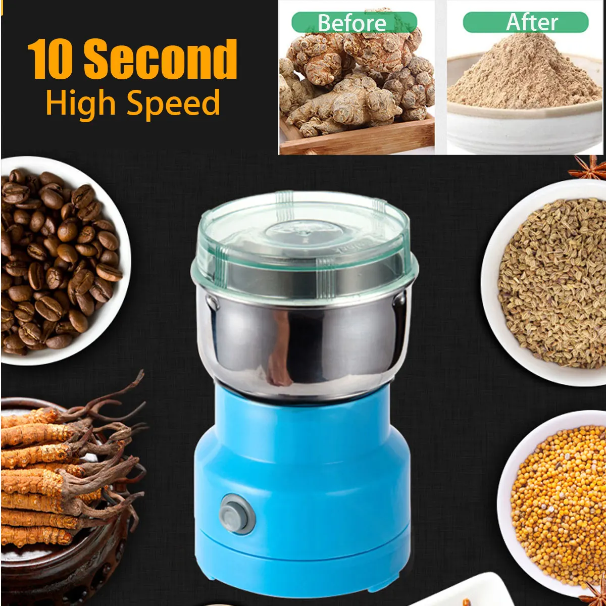 Kitchen Spices Mill Electric Coffee Grinder Powder Grinding Cafe Dry ...