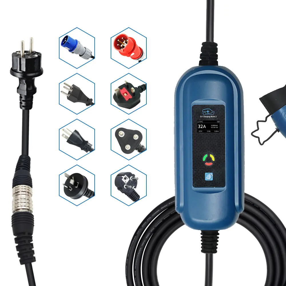 Adjustable Car Charging Cable Evse 32a Saej1772 With Cee Blue&red ...