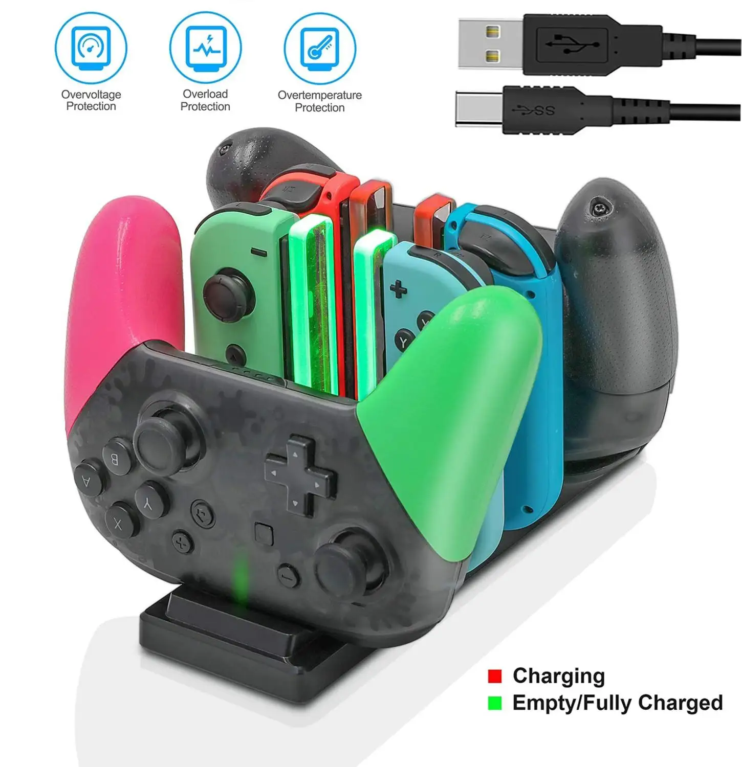 6 인 1 Ns 스위치 프로 컨트롤러 충전 도킹 스테이션 5v 2a Led 조이패드 충전기 스탠드 닌텐도 스위치 게임 액세서리