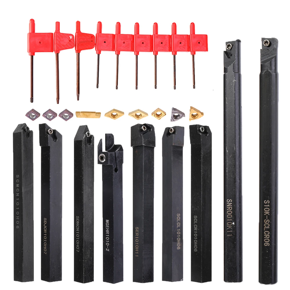 9pcs 10mm Shank Lathe Boring Bar Turning Tool Holder Set With Carbide Inserts Tool Set Turning