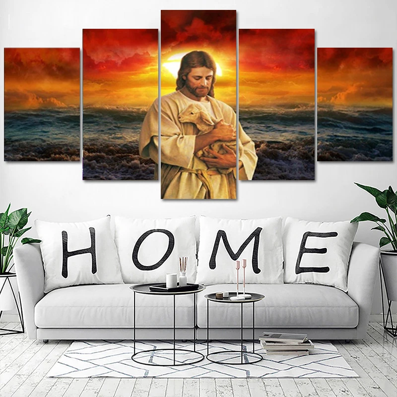 5 Pieces of HD Printing Religious Jesus Retro Art Painting Poster ...
