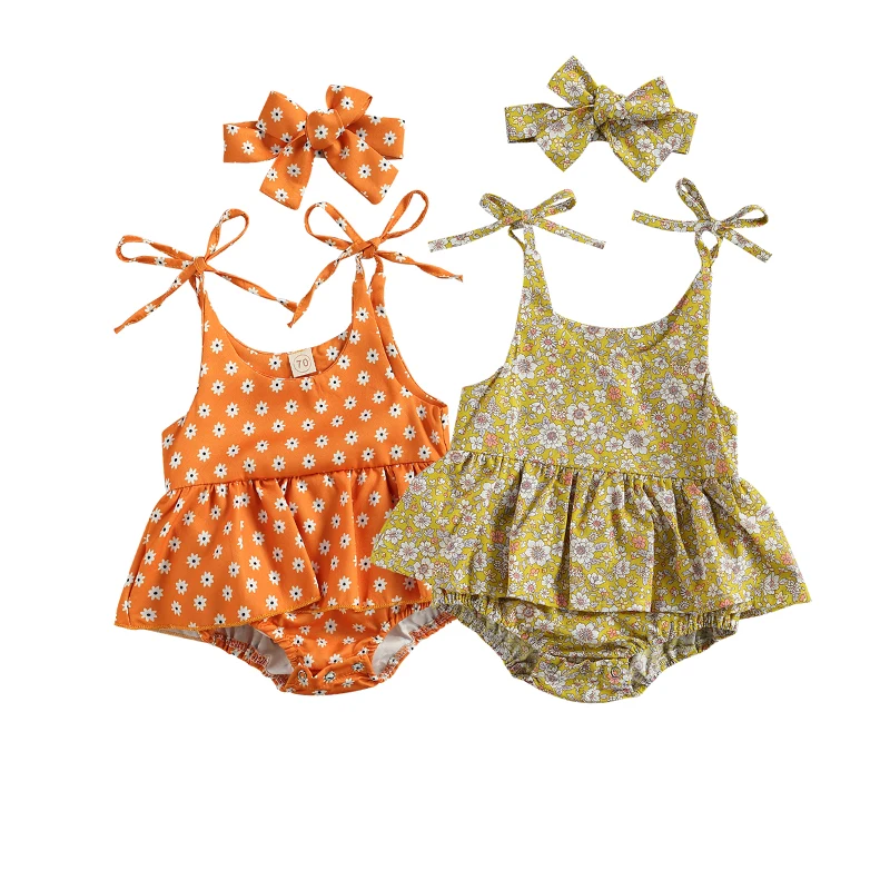 Pelele para bebés y niños de 0 a 24 meses, vestido para niñas, diadema, 2 piezas, estampado ...