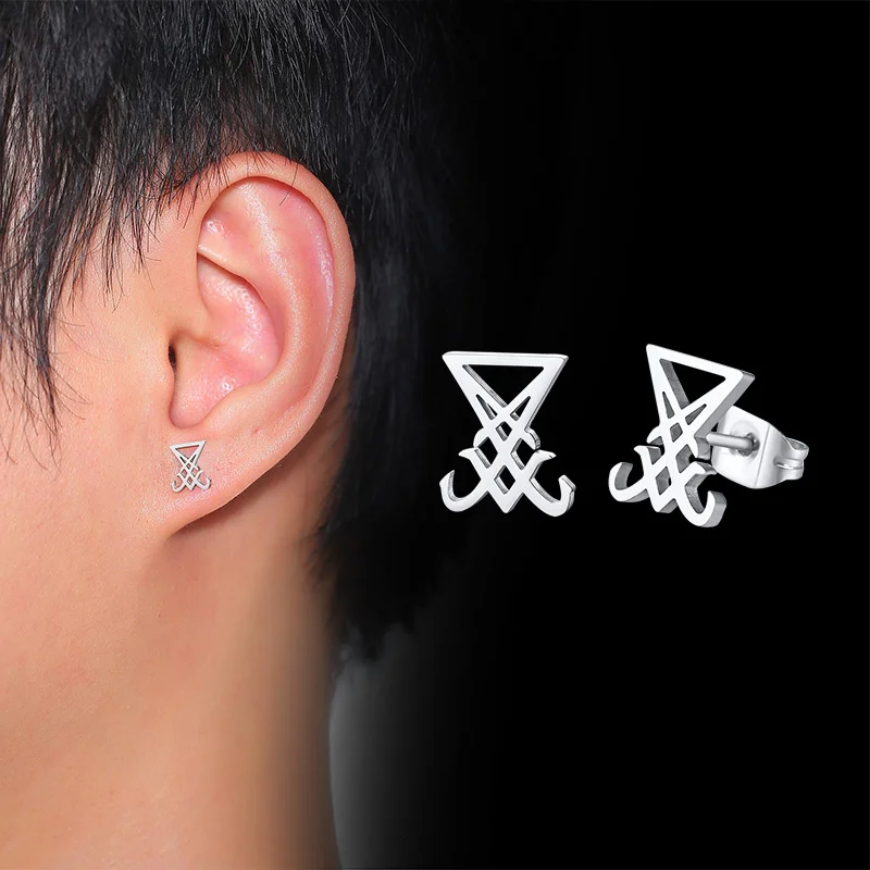 Vnox Men Lucifer and Satan Stud Earrings for Women Black and Color ...