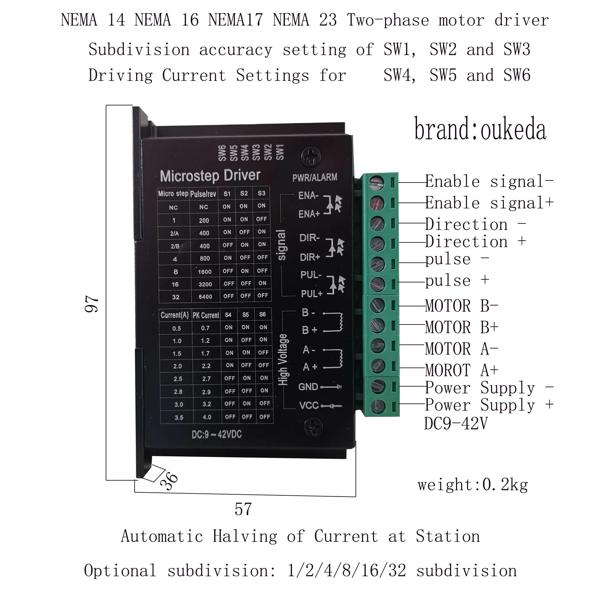 Microstep Driver TB6600 DC9-42VDC Upgraded 42/57 Stepper Motor Driver ...