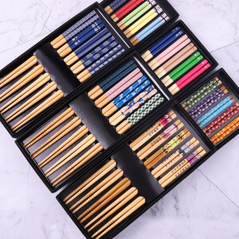 Zollor 5pair/box Bamboo Wood Japanese Chopsticks With Gift Box Non-slip ...