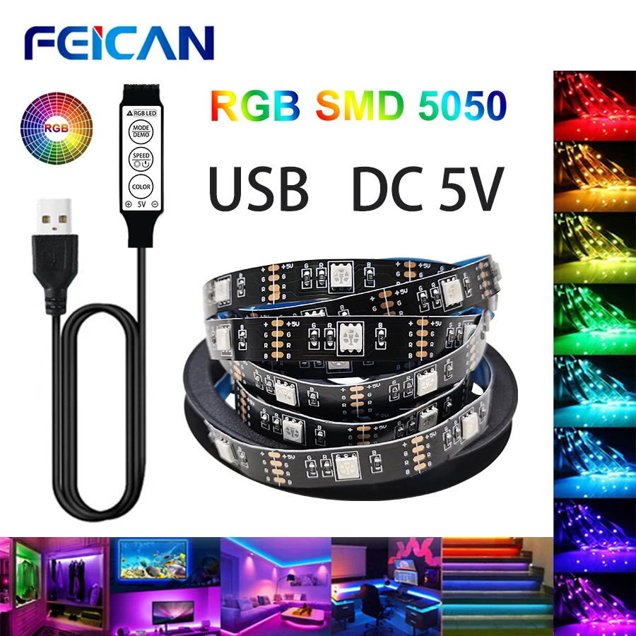 USB LED Strip Lights 5V 1M 2M 3M 4M Flexible Lamp RGB Tape Diode 2835 ...