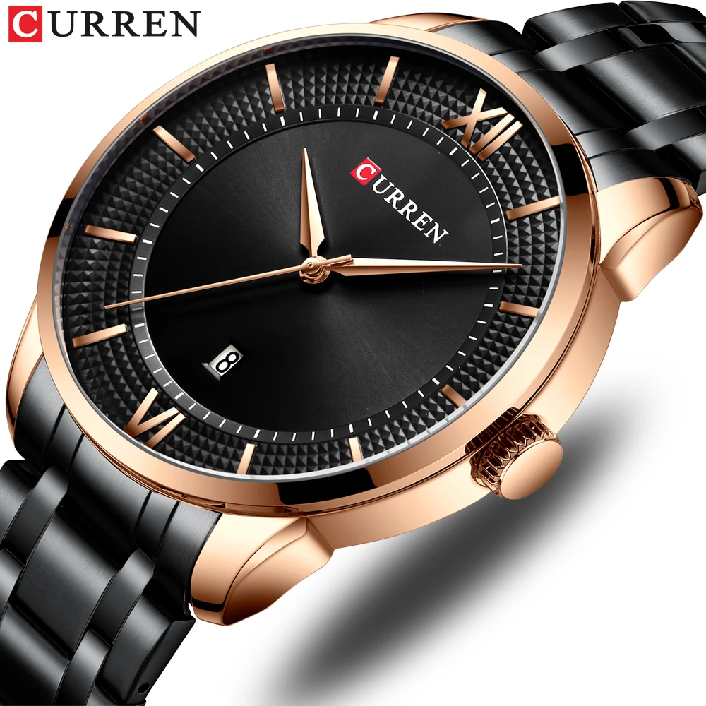 Curren Men Watch Black Stainless Steel Quartz Men's Wrist Watches Sport ...