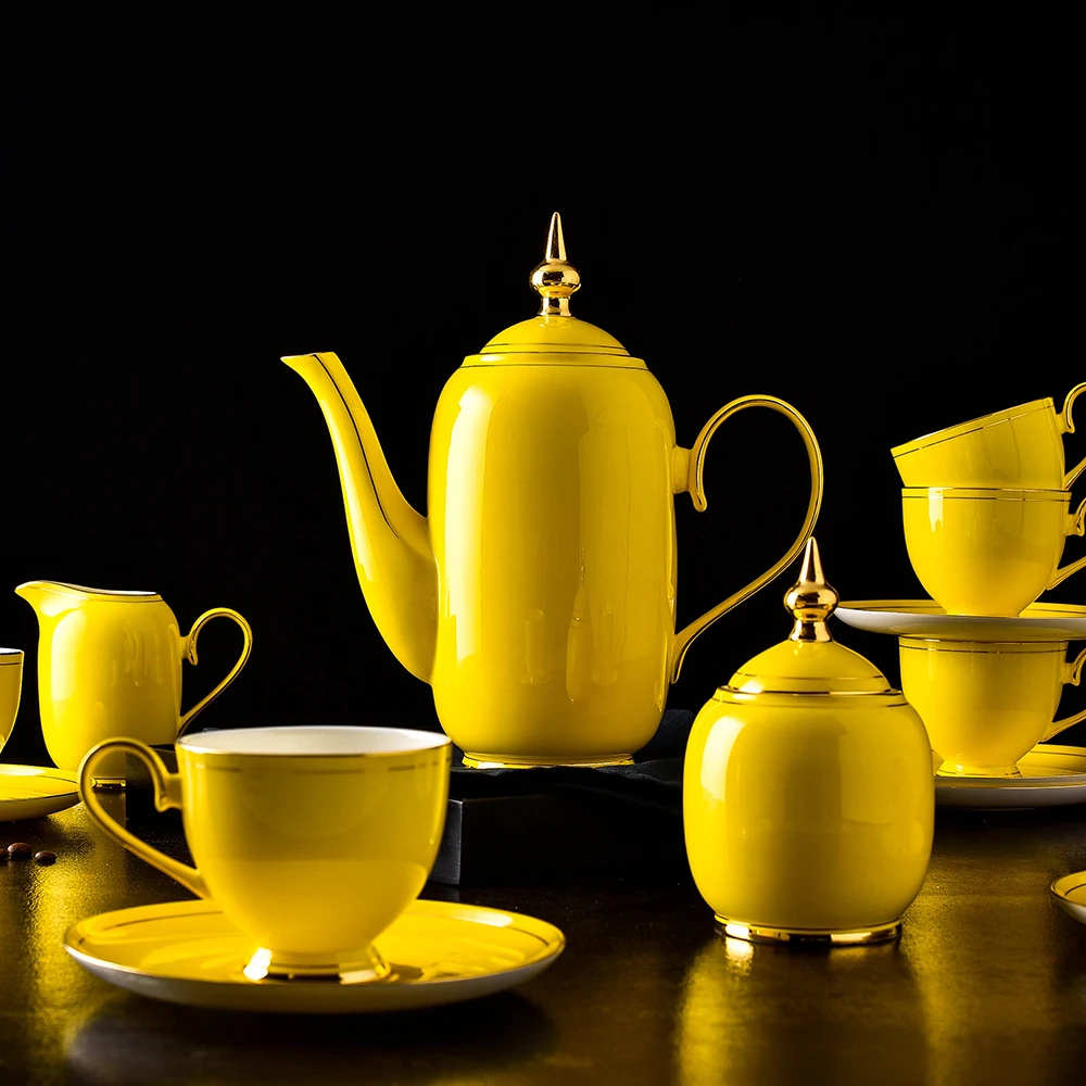 LINBERG-15Pcs-Bone-China-Hand-painting-Double-Gold-lines-Coffee-Pot ...