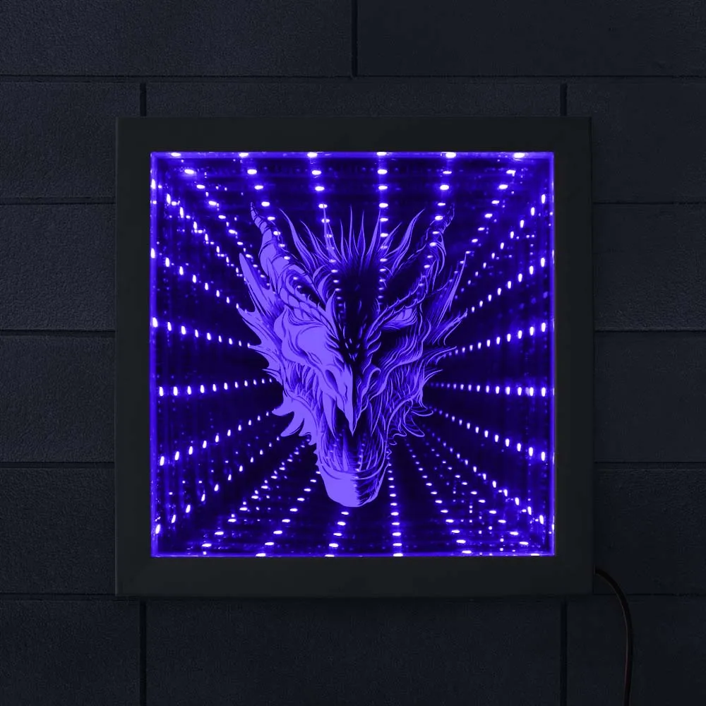 Mythical-Dragon-Head-3D-Infinity-Mirror-Wood-Frame-Gothic-Dragon-Never ...
