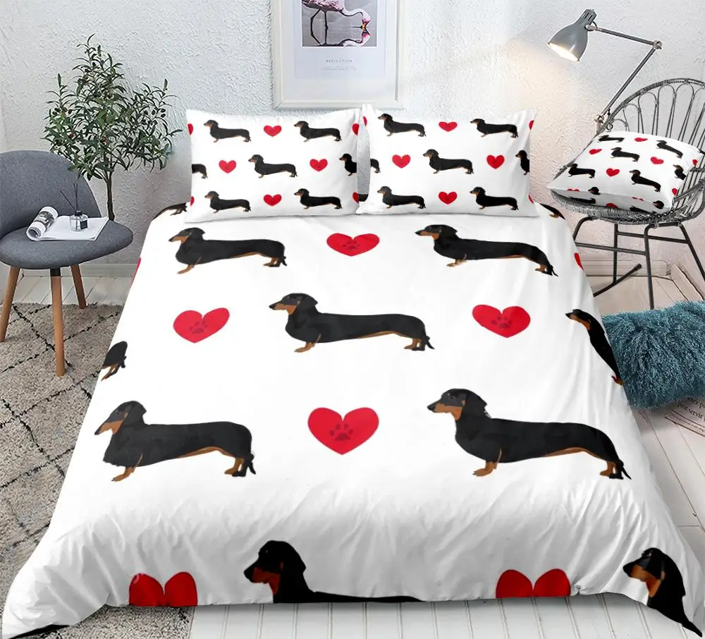 Dachshund-Duvet-Cover-Set-Cute-Sausage-Dogs-with-Red-Hearts-Bedding ...