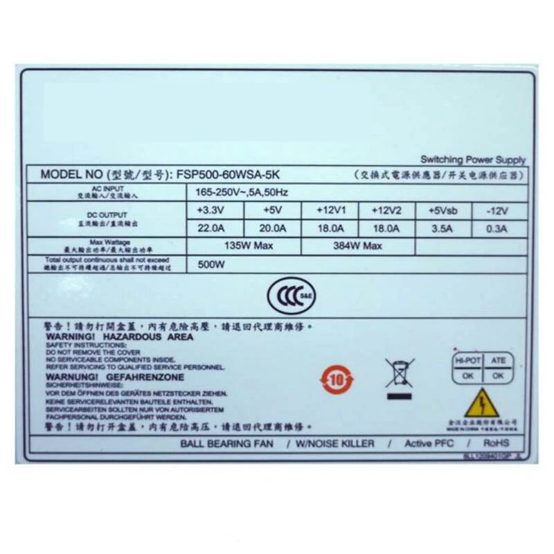 Original PSU For FSP ATX 4U 500W Switching Power Supply FSP500-60WSA ...