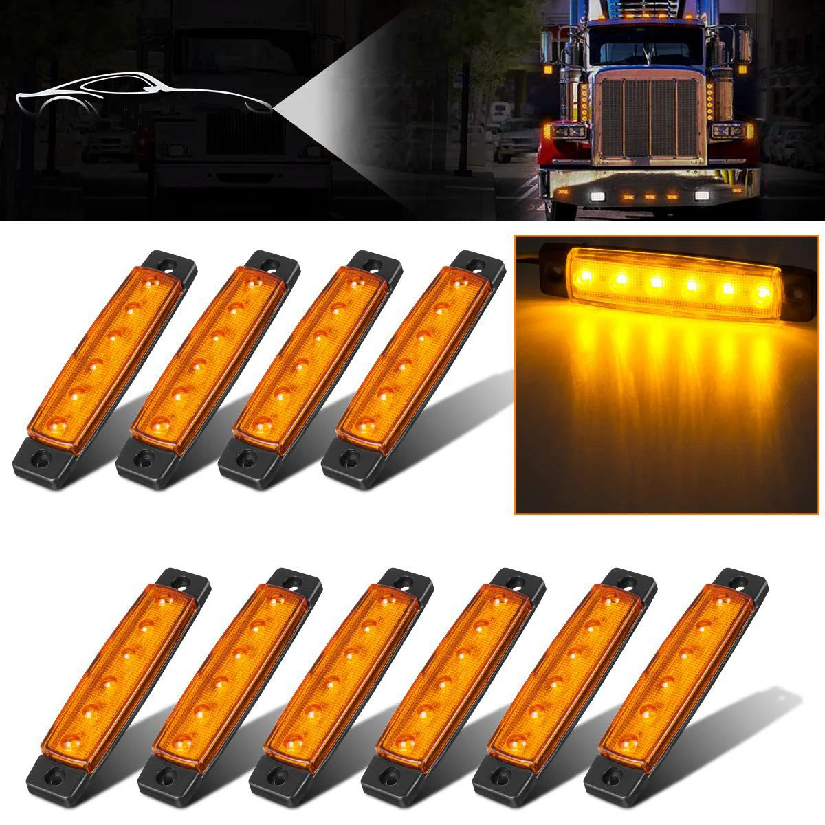 OPTIQUE DE PHARE,blue--Feu latéral de camion, 6 LED, feux'urgence ...