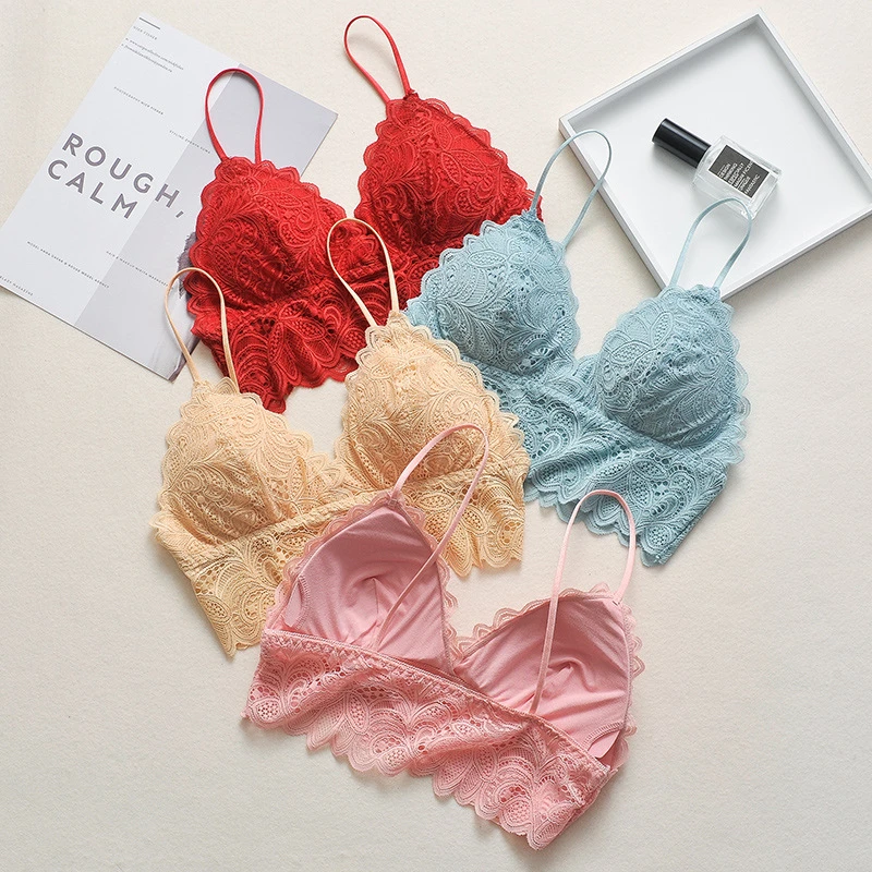 Linbaiway Female Deep V Bralette Women Push Up Bra Seamless Sexy Lace ...