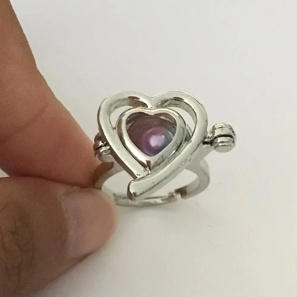 {cage Ring} Heart Love Shape Ring Can Open To Put Into 6-6.8 Mm Bead ...