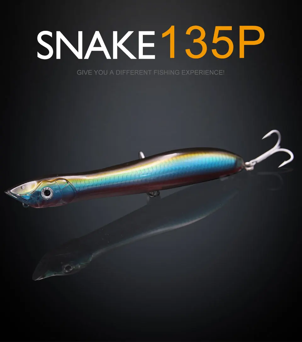 Wondershot B01 135MM 26G Snake Head Popper Topwater Floating Sea Bass ...