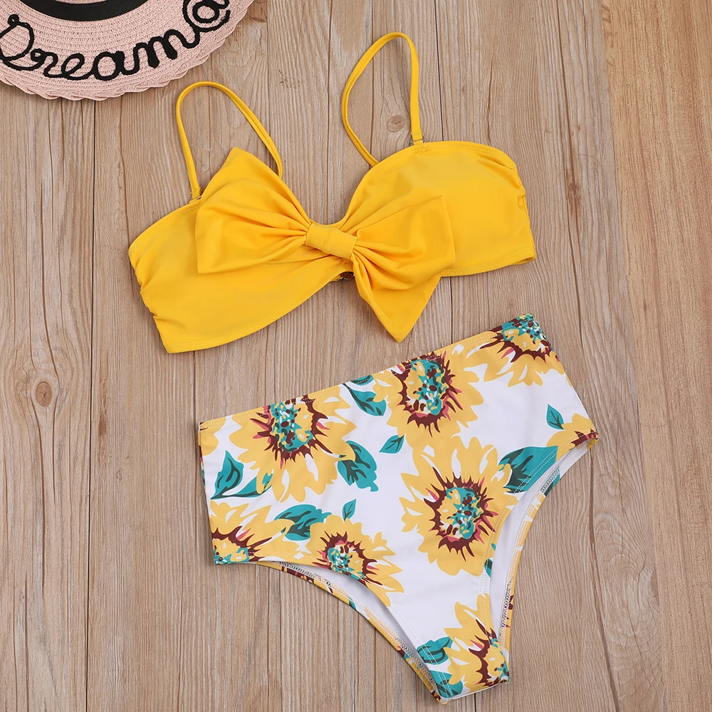Sexy Leopard Bikini Flowers Chest Bow High Waist Split Push Up Biquini ...