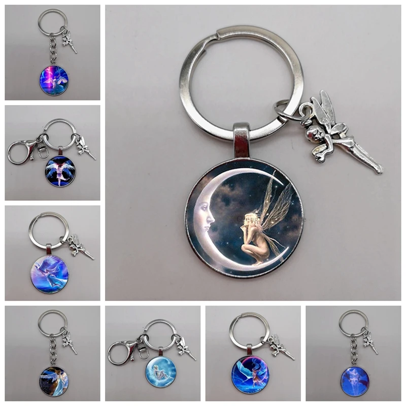 Glamour Angel Fairy Moon Photo Keychain Angel Jewelry Crescent Pendant ...