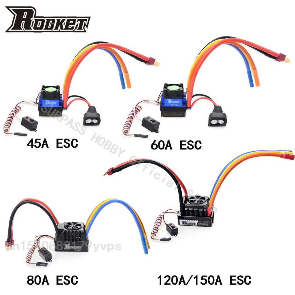 Rocket 45a 60a 80a 120a 150a Brushless Esc Electric Speed Controller For 1/10 1/12 1/8 1/14 ...