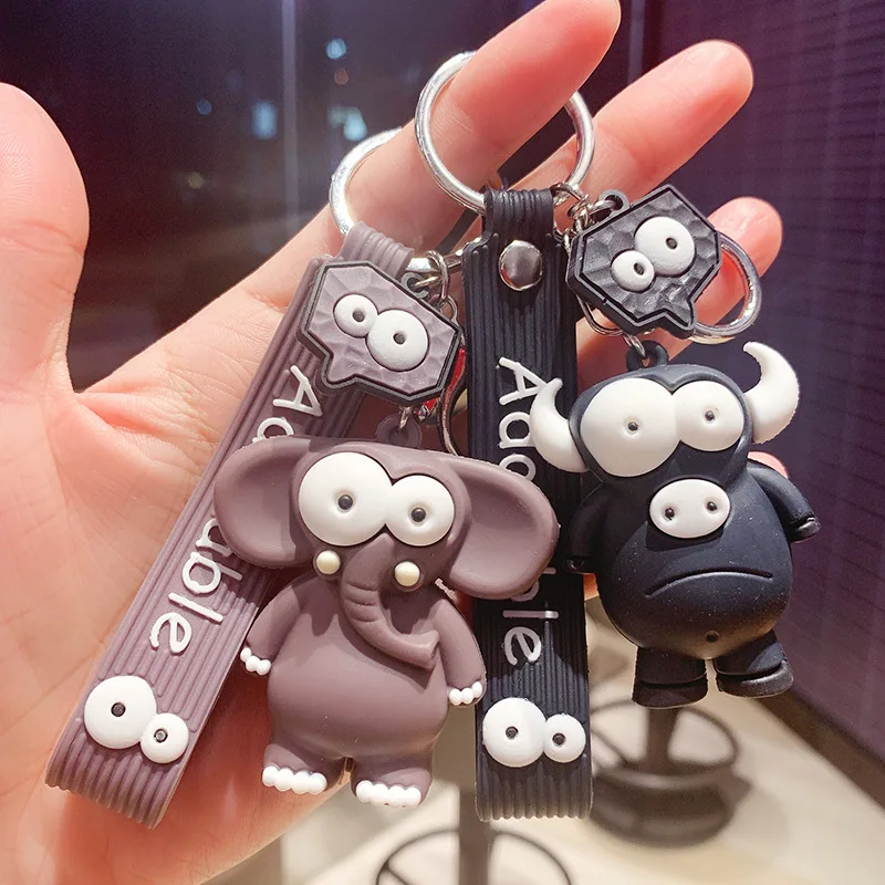 New-Ugly-Cute-Big-Eye-Bull-Keychain-Cute-Elephant-KeyChain-Silicone ...