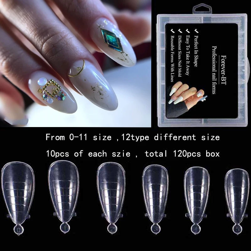 120pcs Almond Upper Forms For Poly Nail Gel Extension System Mold UV ...