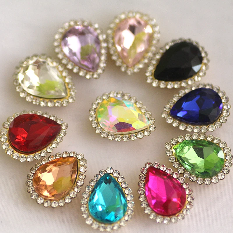 Mix color water drop sew on rhinestones with gold base Flatback ...