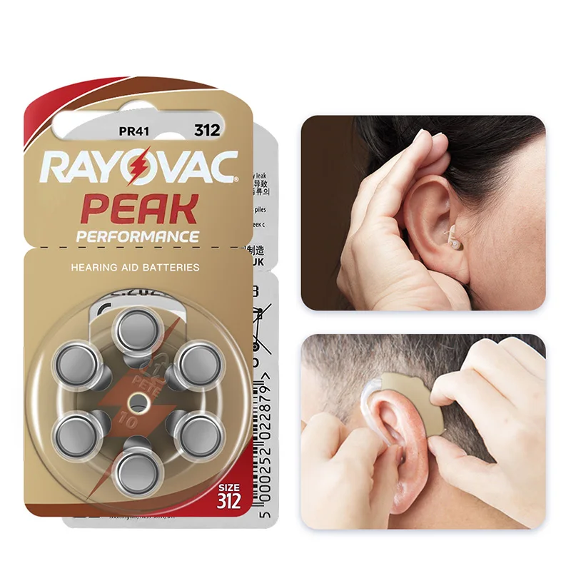 60Pcs Rayovac Peak Hearing Aid Batteries Size 312 PR41 P312 A312 312a ...