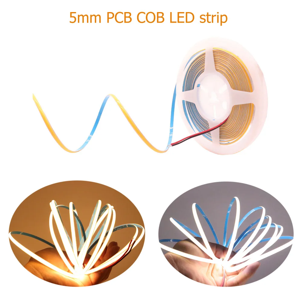 5mm COB LED Strip 384LEDs/m Super Thin Soft Flexible Light Bar Warm ...