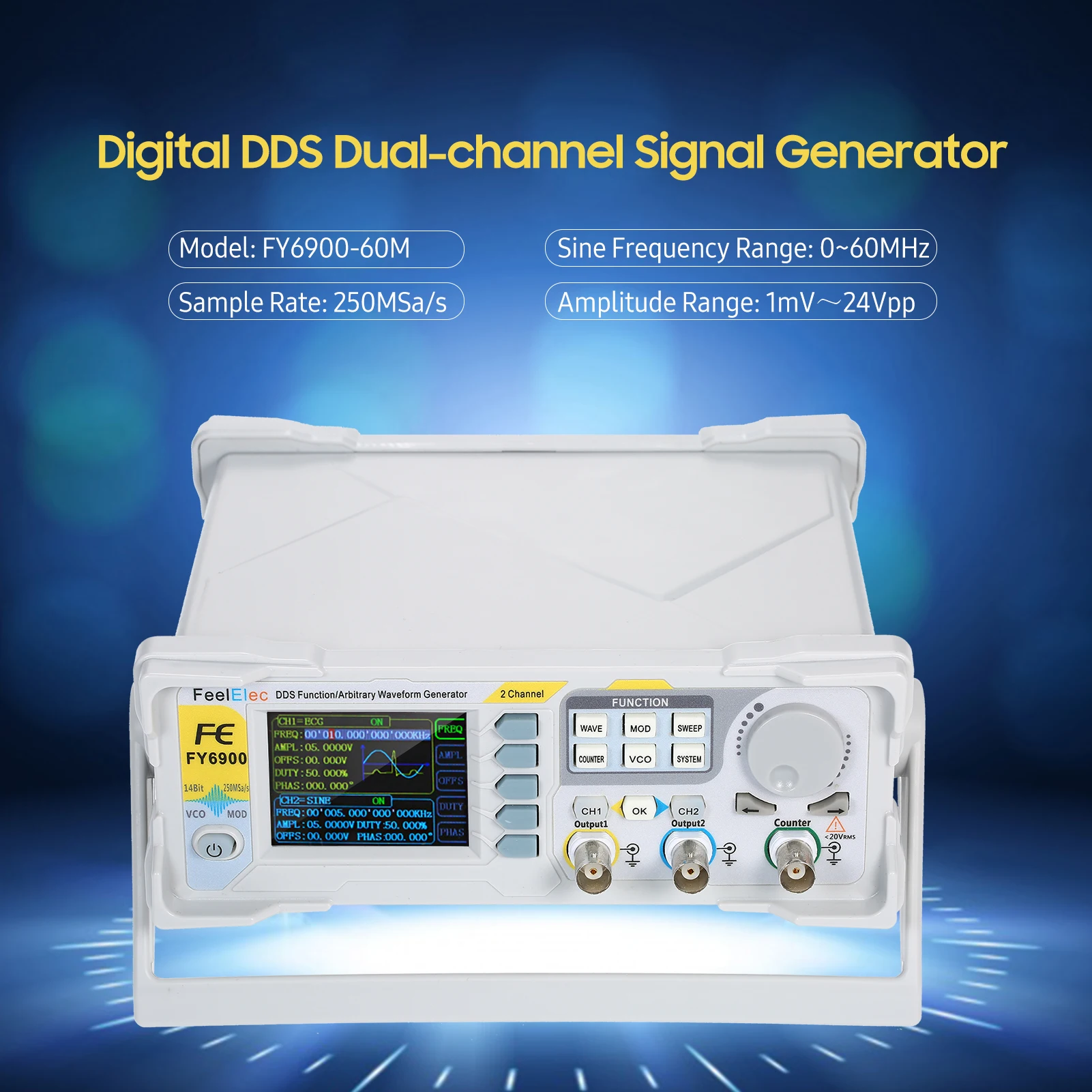Kkmoon Fy6900-60m Function Signal Generator High Precision Digital Dds Dual-channel Function ...