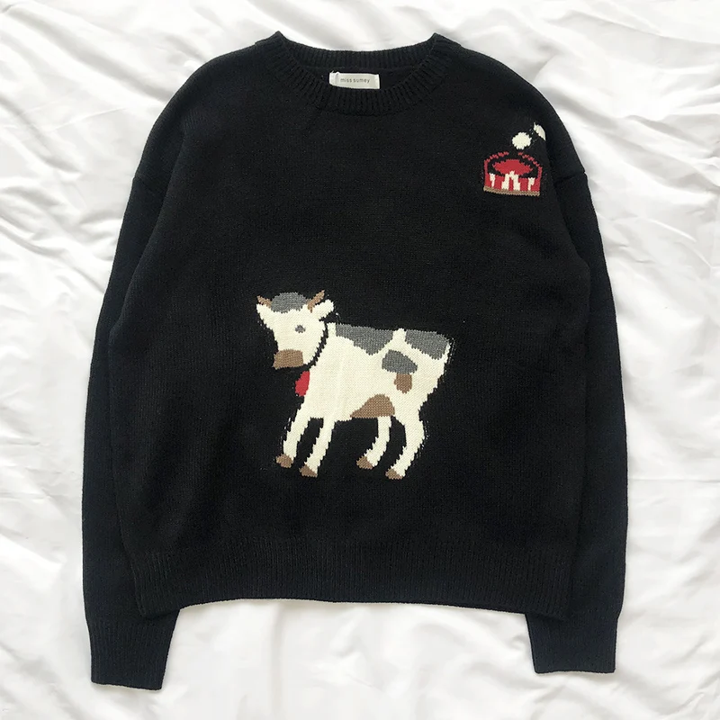 Lustige Kuh Muster Stricken Pullover Retro Pullover|Pullover| - AliExpress