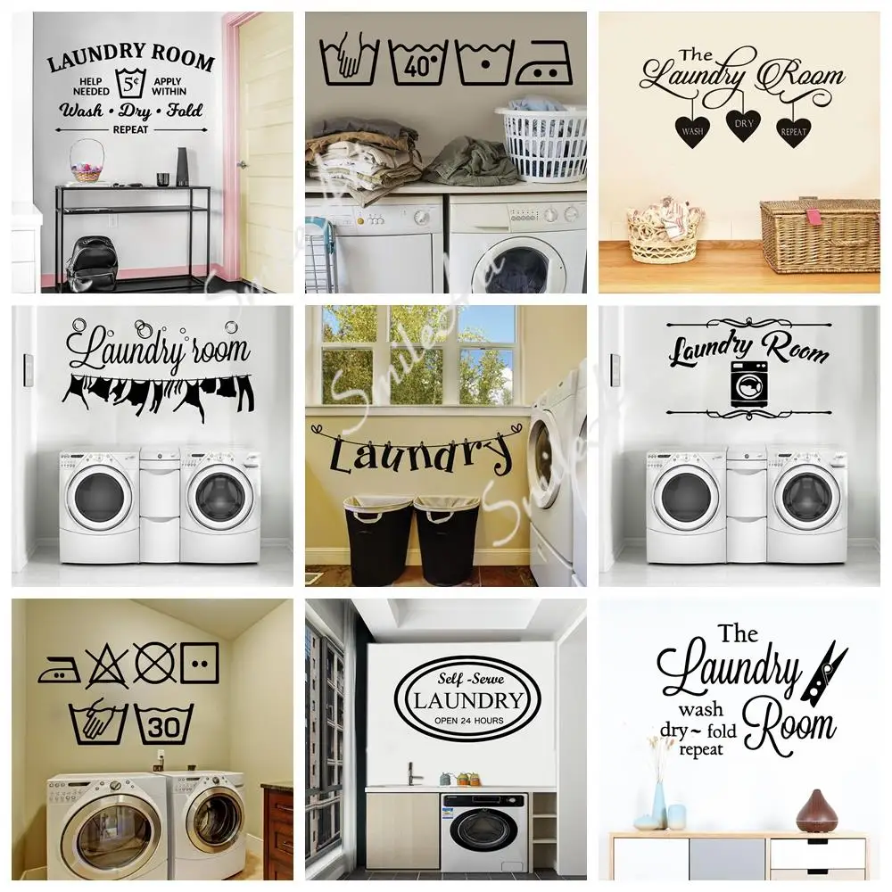 Cute-Laundry-Room-Stickers-Art-Sticker-Waterproof-Wall-Stickers-For ...