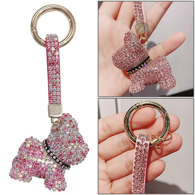 Luxury Crystal French Bulldog Keychain Lanyard Rhinestone Leather Strap ...