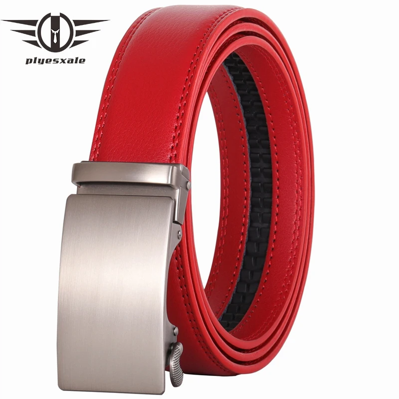 Plyesxale Red Belt For Men 2020 Automatic Buckle Luxury Belt Real ...