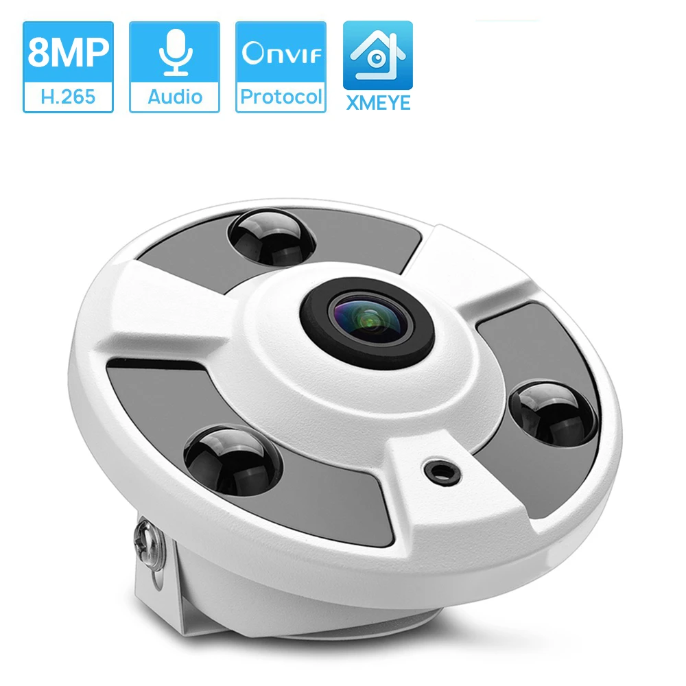 8mp 4k Ultra Hd Onvif Ip Camera 1.7mm Fisheye Lens Panoramic Camera ...