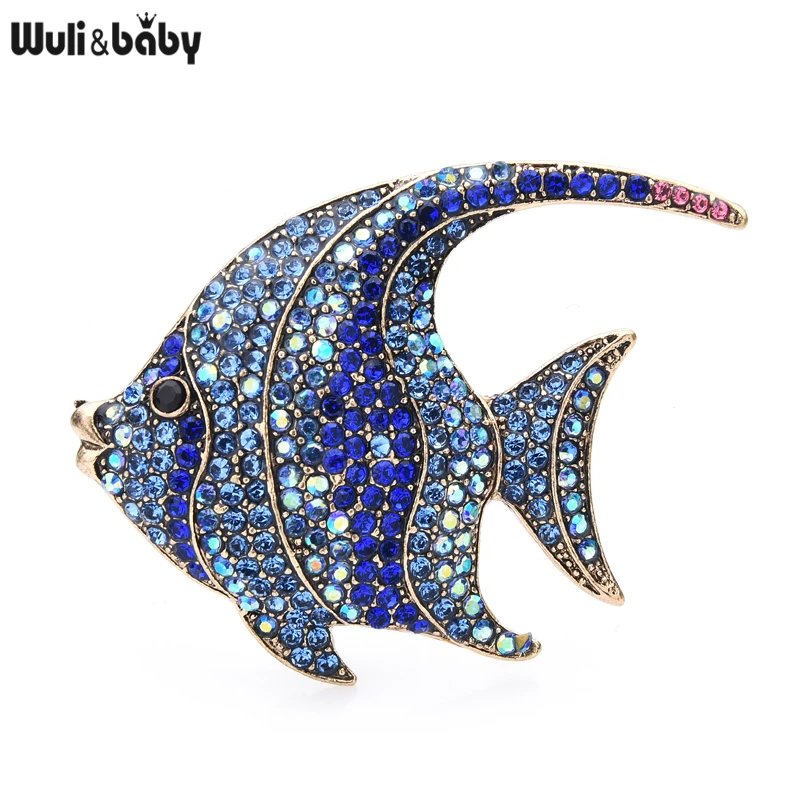 Wuli&baby Sparkling Rhinestone Fish Brooches Women Metal 3-color Flat ...