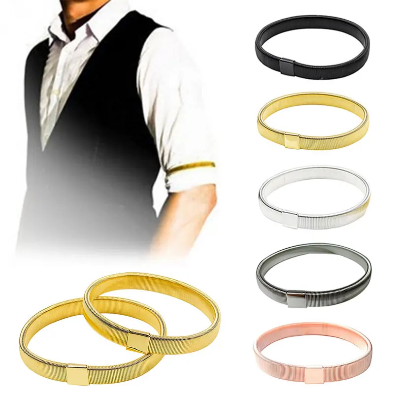 Unisex Stretchy Elastic Metal Sleeve Garters Men's Bracelets Elastic ...