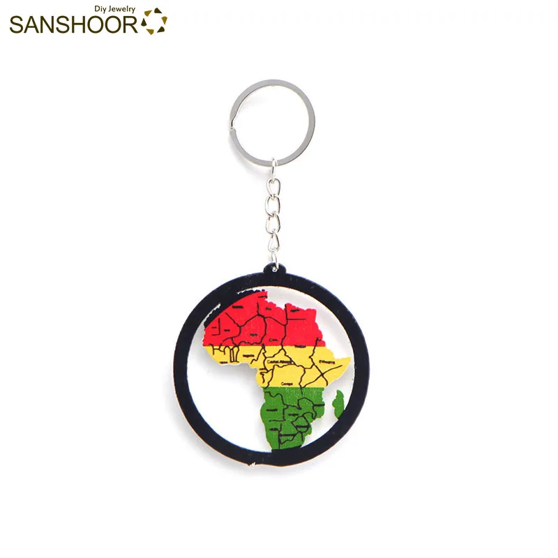 Sanshoor Hot Sale Afrocentric Painted African Map Drop Wood Keychains ...